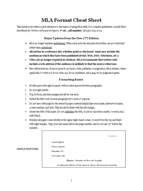 Mla Cheat Sheet Pdf Text Latin Alphabet