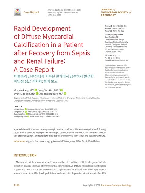 Pdf Rapid Development Of Diffuse Myocardial Calcification In A Patient After Recovery From