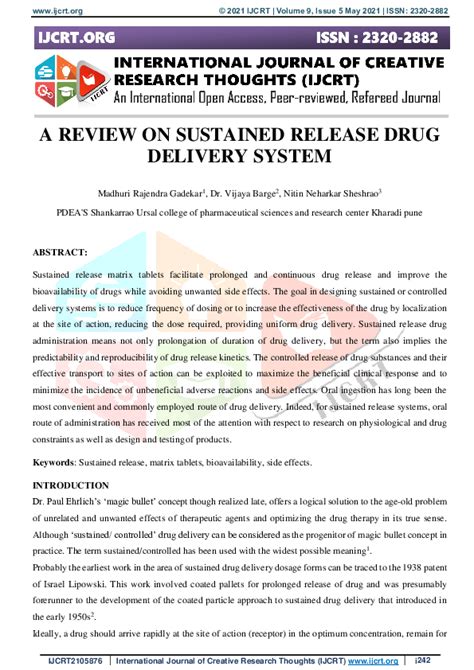 Pdf A Review On Sustained Release Drug Delivery System