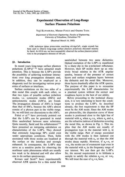 Pdf Experimental Observation Of Long Range Surface Plasmon Polaritons
