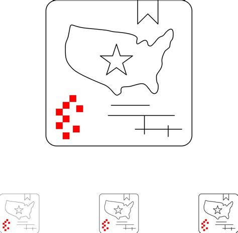 American Flag Map World Bold And Thin Black Line Icon Set 14320909 Vector Art At Vecteezy