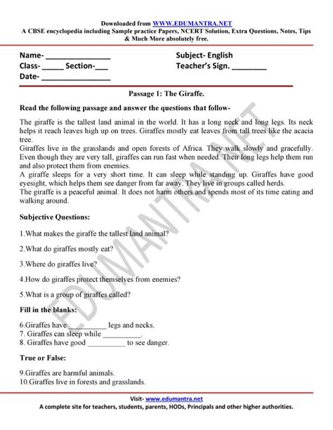 50 Comprehension Class 6 English Questions And Answers Comprehension Practice Worksheets