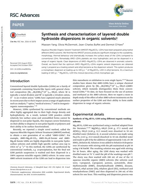 Pdf Synthesis And Characterisation Of Layered Double Hydroxide Dispersions