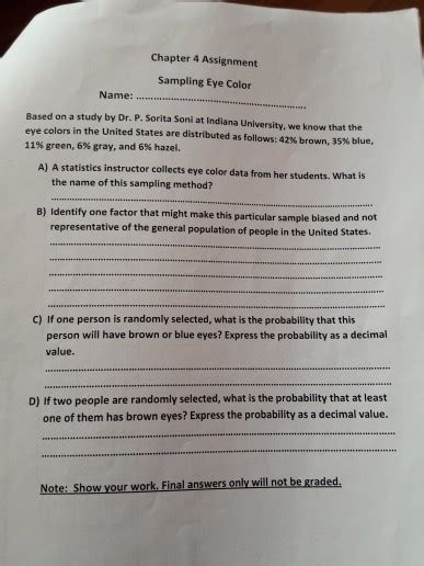 solved chapter 4 assignment sampling eye color name based