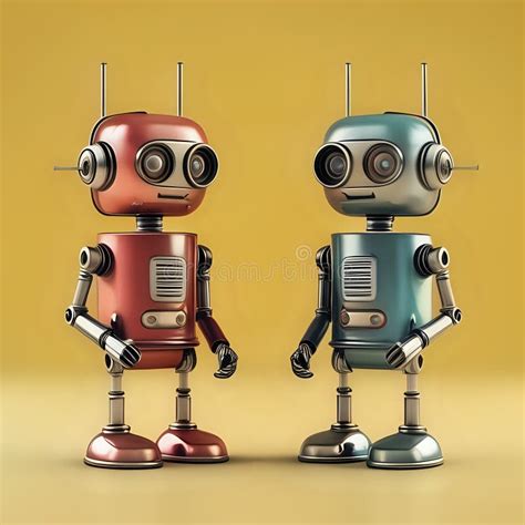 retro two robots 3d render generated by ai stock illustration