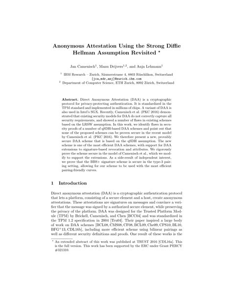 pdf anonymous attestation using the strong diffie hellman assumption revisited
