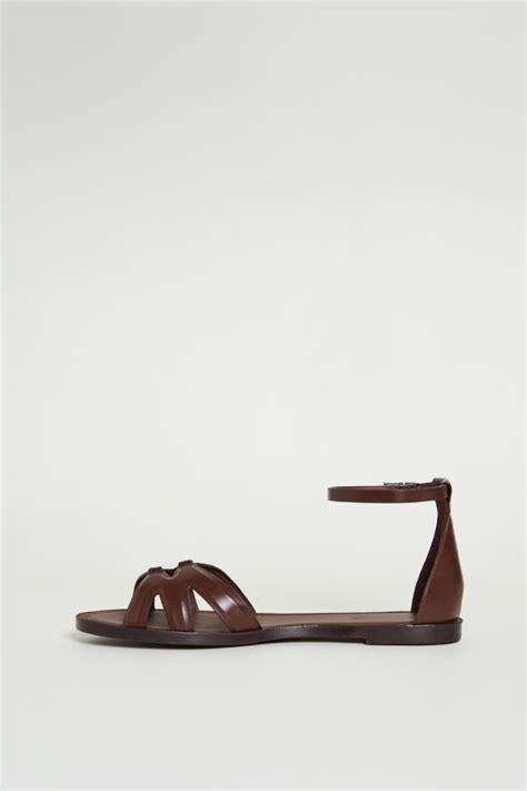 Smooth Leather Flat Sandals Brown Intrend