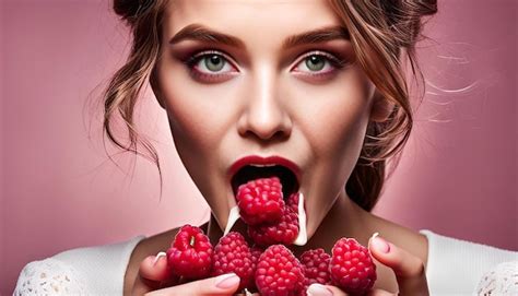 Girl Eating Raspberry With Cream Premium Ai Generated Image
