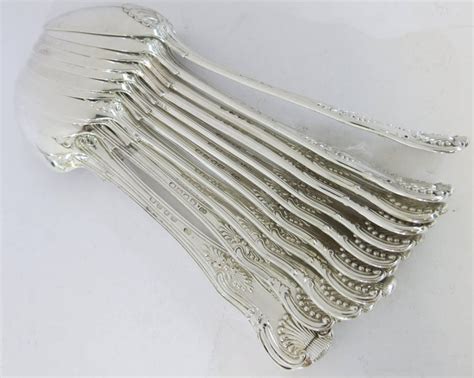 Antique English Sterling Silver Kings Pattern Complete Flatware Set