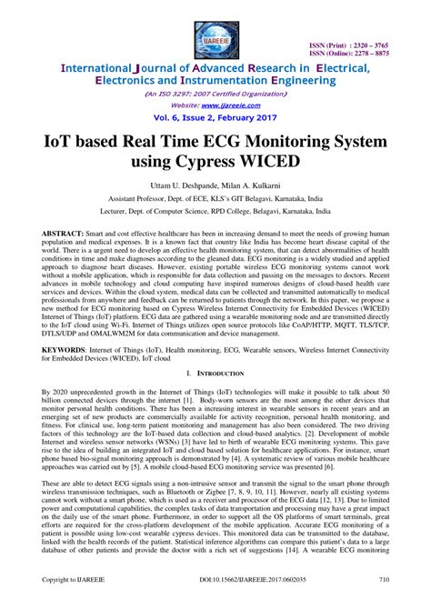 PDF IoT Based Real Time ECG Monitoring System Using Cypress WICED