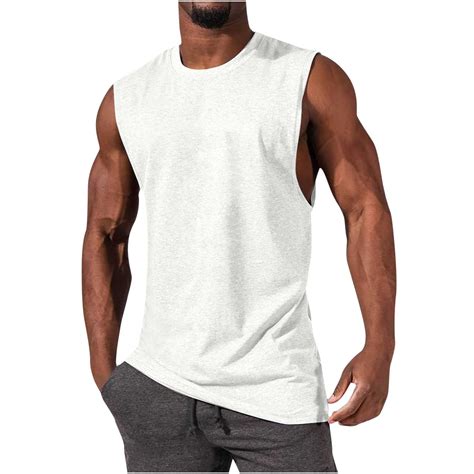Titcea Mens Tank Tops Summer Casual Sports T Shirt Solid Color Printed
