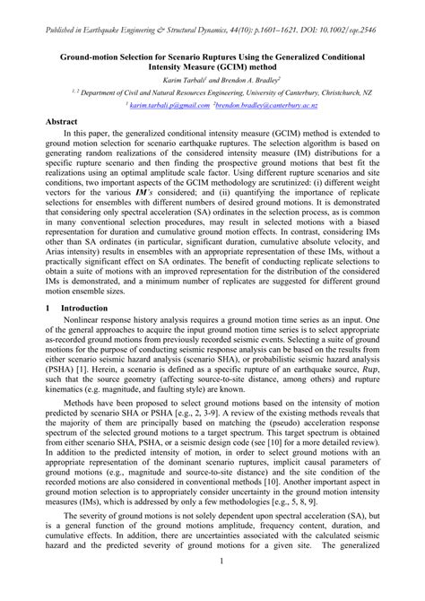 Pdf Ground Motion Selection For Scenario Ruptures Using The