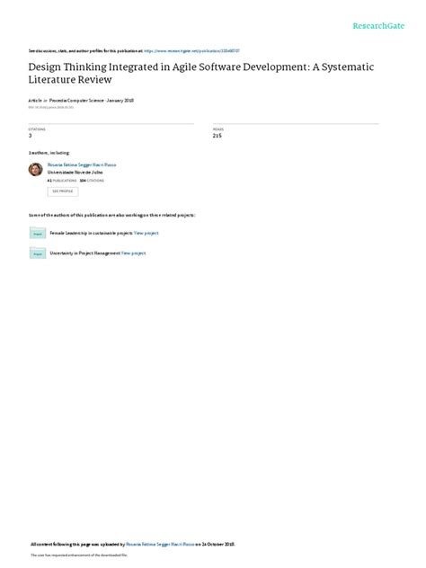 Design Thinking Integrated In Agile Software Development A Systematic Literature Review Pdf