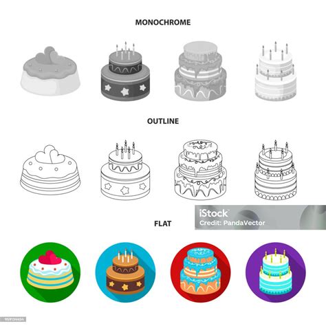 단 맛 디저트 크림 당 밀 케이크 나라 평면 개요 흑백 스타일 벡터 기호 재고 일러스트 웹 컬렉션 아이콘을 설정합니다 과일에 대한 스톡 벡터 아트 및 기타 이미지 Istock