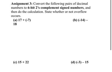 Assignment 3 Convert The Following Pairs Of Decimal