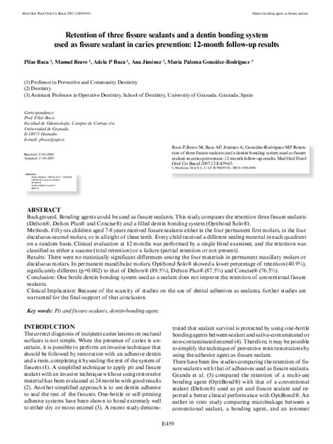 Pdf Fissure Sealant Retention 12 Month Follow Up
