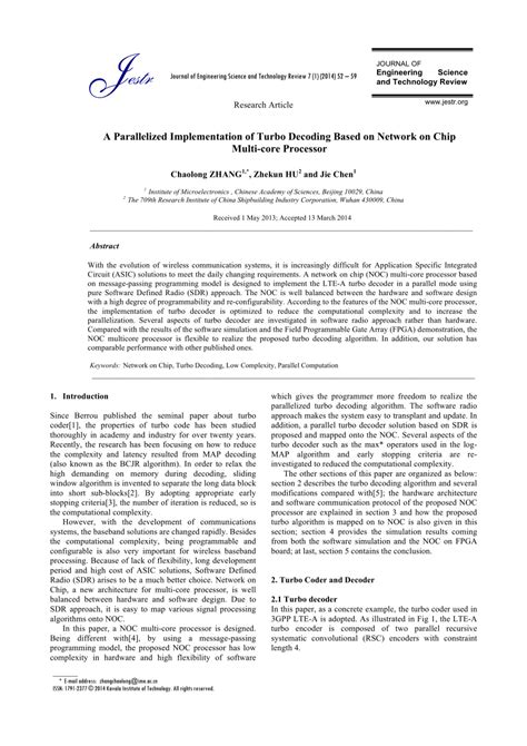 Pdf A Parallelized Implementation Of Turbo Decoding Based On Network On Chip Multi Core Processor