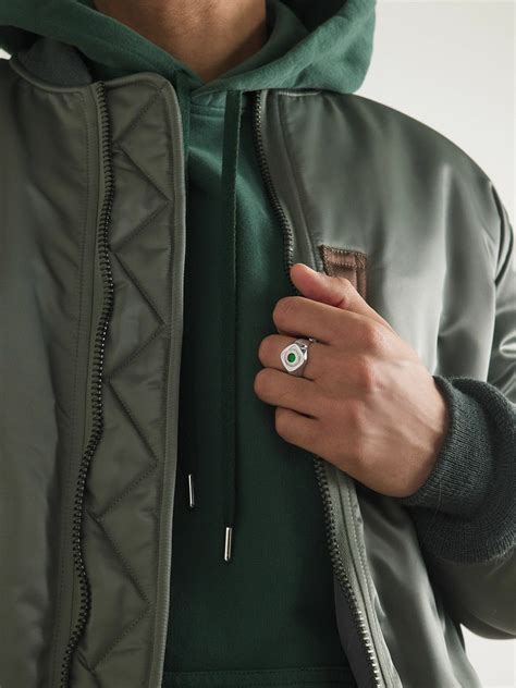 Maple Psychotropic Sterling Silver Laboratory Grown Emerald Signet