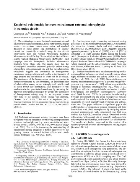 Pdf Empirical Relationship Between Entrainment Rate And Microphysics In Cumulus Clouds