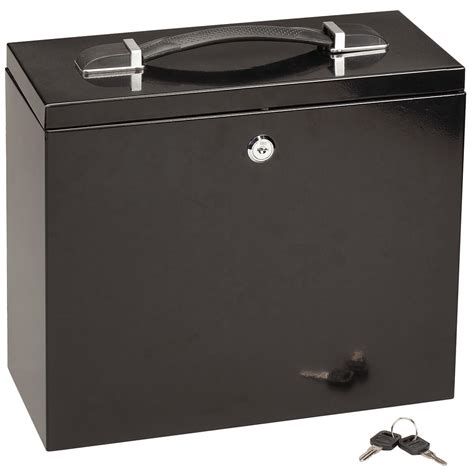 Portable Steel Lockable File Box With Key For Secure Mobile Storage Of