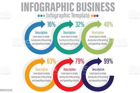 6 단계 현대 타임 라인 다이어그램 백분율 워크 플로우 및 원 프리젠 테이션 벡터 인포 그래픽 비즈니스를 위한 인포그래픽