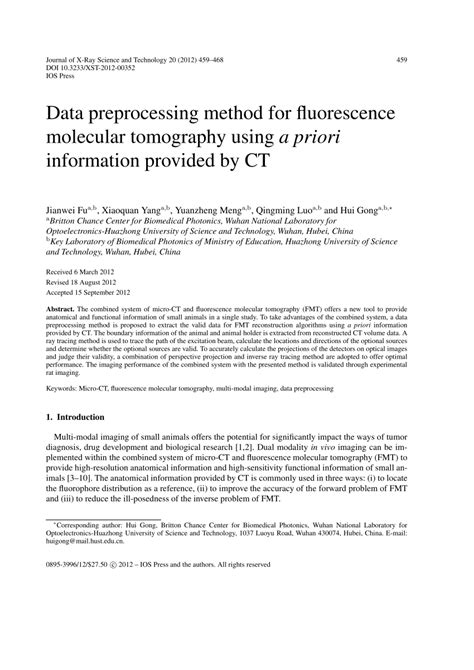Pdf Data Preprocessing Method For Fluorescence Molecular Tomography