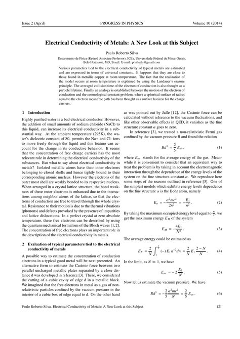 Pdf Electrical Conductivity Of Metals A New Look At This Subject