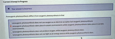 Current Attempt In Progress Your Answer Is Incorrect Anoxygenic