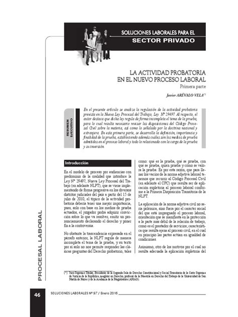 La Actividad Probatoria En El Nuevo Proceso Laboral 1 Pdf Evidencia