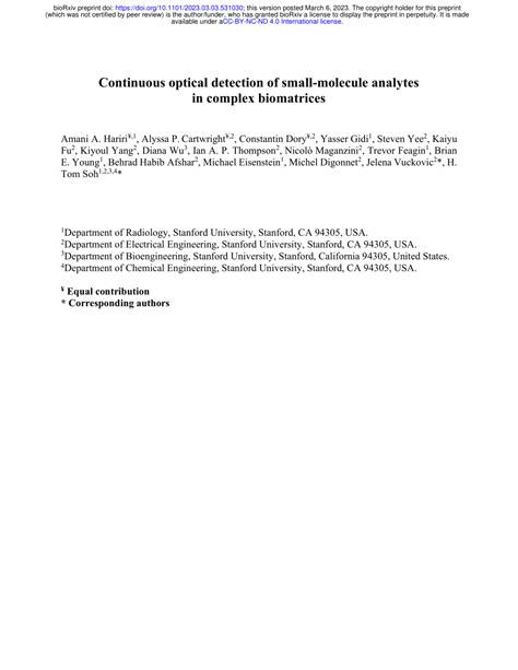 Pdf Continuous Optical Detection Of Small Molecule Analytes In