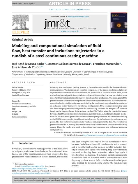 Pdf Modeling And Computational Simulation Of Fluid Flow Heat Transfer And Inclusions