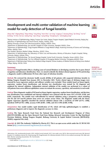 Pdf Development And Multi Center Validation Of Machine Learning Model