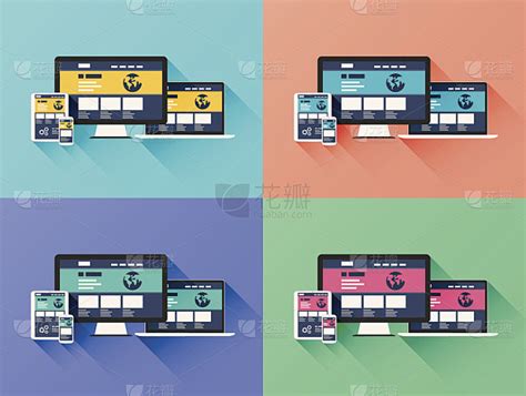 网页设计开发矢量计算机图标在平面风格