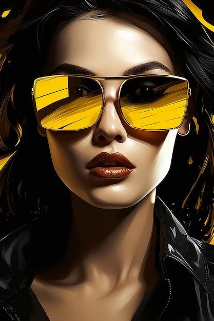 Uma ilustração de uma garota usando óculos de sol amarelos Foto Premium