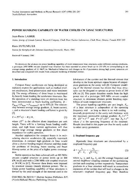 Pdf Power Handling Capability Of Water Cooled Cw Linac Structures
