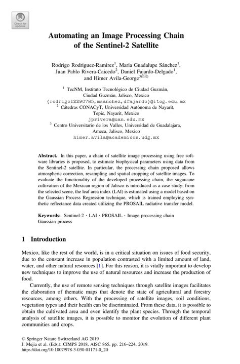 Pdf Automating An Image Processing Chain Of The Sentinel 2 Satellite