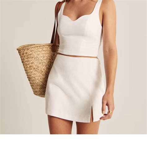 Abercrombie And Fitch Linen Blend Slit Mini Skirt In Depop