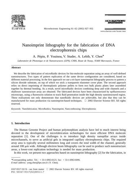 Pdf Nanoimprint Lithography For The Fabrication Of Dna Electrophoresis Chips Dokumen Tips