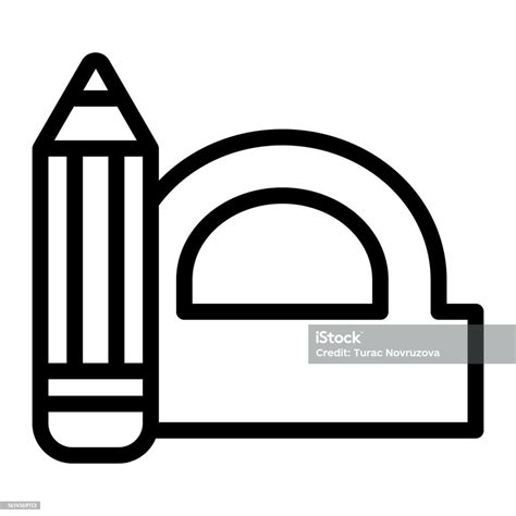 Pencil And Protractor Line Icon School Concept Geometry Tools Sign On White Background Drawing