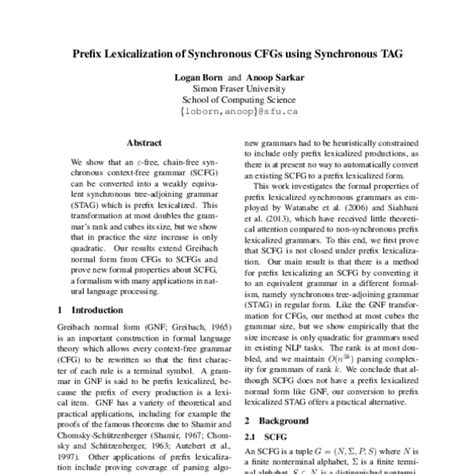 Prefix Lexicalization Of Synchronous Cfgs Using Synchronous Tag Acl Anthology