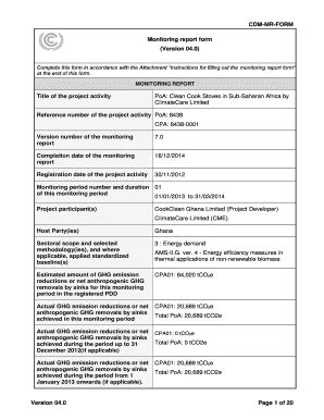 Fillable Online Carboncheck Co CDM MR FORM Version Page Of Monitoring Report Form
