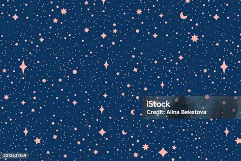 플랫 스타 밤하늘 완벽 한 패턴입니다 별이 있는 화려한 코스모스 패턴입니다 별에 대한 스톡 벡터 아트 및 기타 이미지 별 별 모양 패턴 Istock