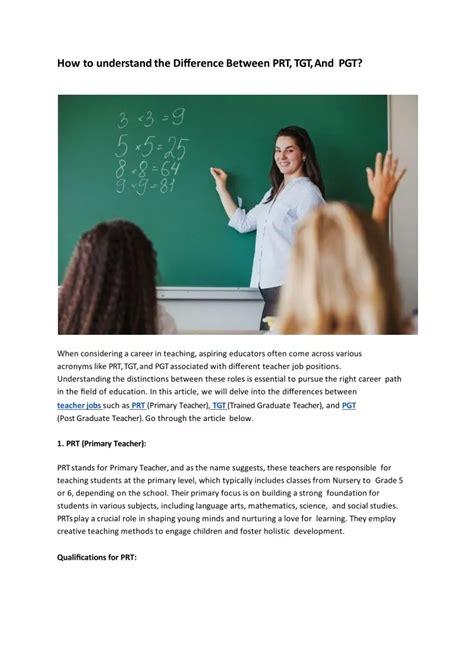 PPT PGT Teacher Jobs Know The Difference Between PRT TGT And PGT Teacher Jobs PowerPoint