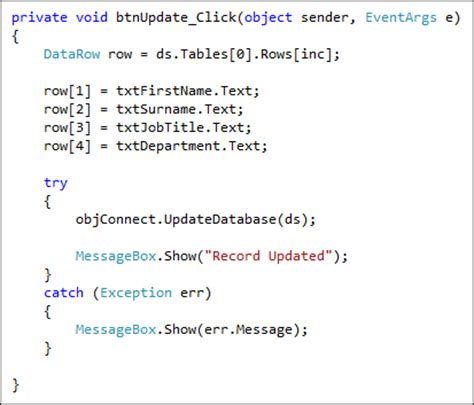 Visual C Net Update Or Delete A Record In A Database