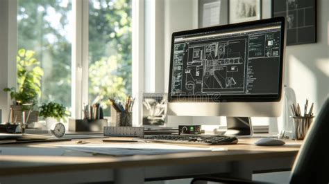 Engineering Desk Setup Featuring Modern Design And Ample Copy Space For Creativity And