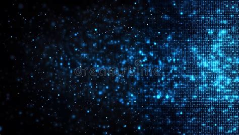 Abstract Digital Particle Matrix With Glowing Blue Lights Binary Code Background Stock