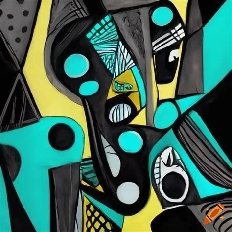 Abstract Artwork With Black And White Doodles In Fuchsia Yellow And