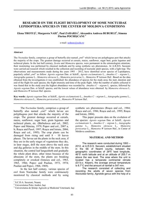 Pdf Research On The Flight Development Of Some Noctuidae Lepidoptera Species In The Center Of