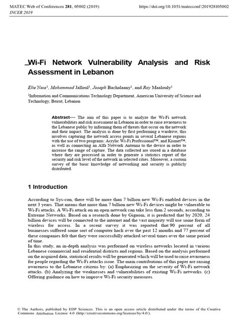 Wi Fi Network Vulnerability Analysis And Risk Pdf Chi Squared Test