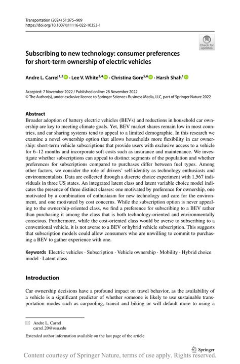 Subscribing To New Technology Consumer Preferences For Short Term Ownership Of Electric
